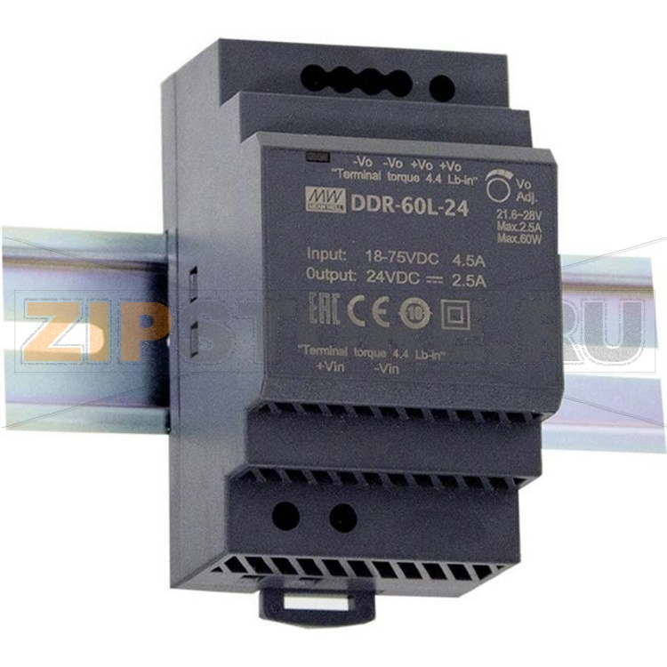 DDR-60G-12 - Преобразователь DC/DC на DIN-рейку, 12 В/DC, 5 А, 60 Вт ...