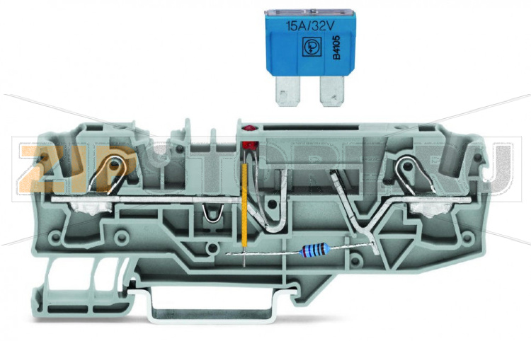 2-conductor fuse terminal block; for automotive blade-style fuses; with ...